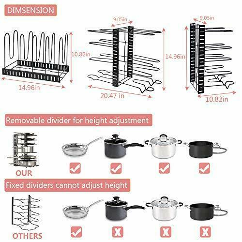 8 Tier Pot Rack with 3 DIY Methods, Adjustable Pan Organizer Rack for ...