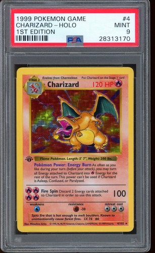 1999 Pokemon 1st Edition Shadowless Charizard Base Set Holo Rare #4 PSA ...