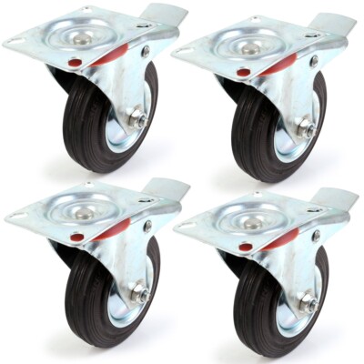 BRAKED CASTOR WHEELS 4 Caster 5" Extra Large Heavy Duty 280Kg Trolly ...