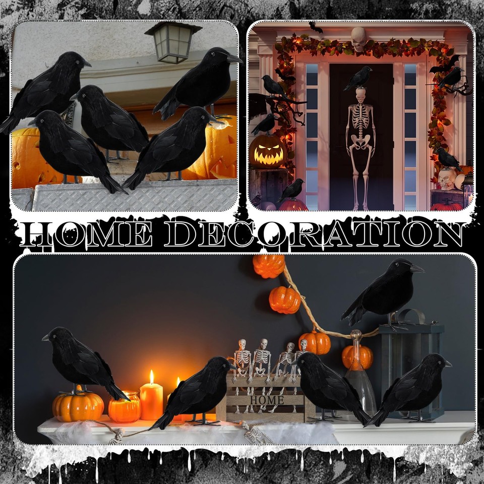 Black Fake Crows Halloween Feathered Crows Decor Realistic Raven Birds ...