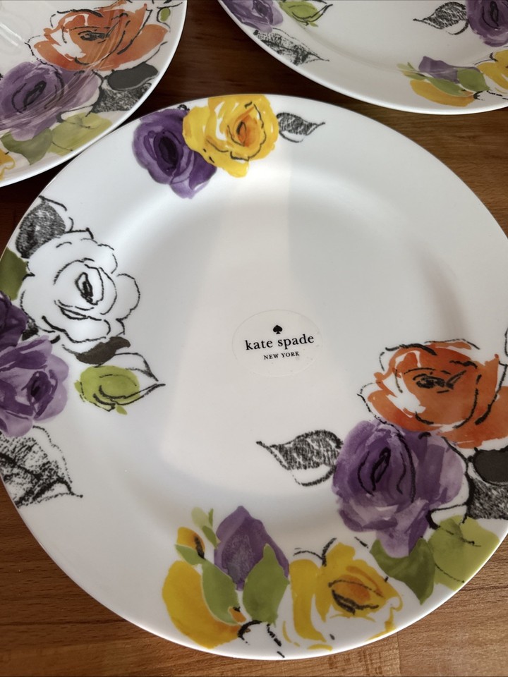 KATE SPADE NEW YORK 6 NWT FLORAL DINNER PLATES CHARCOAL FLORAL | eBay
