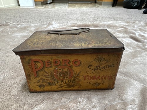 C.1910 PEDRO Smoking Tobacco Tin Lunch Box Style w/Handle Hinged Lid | eBay