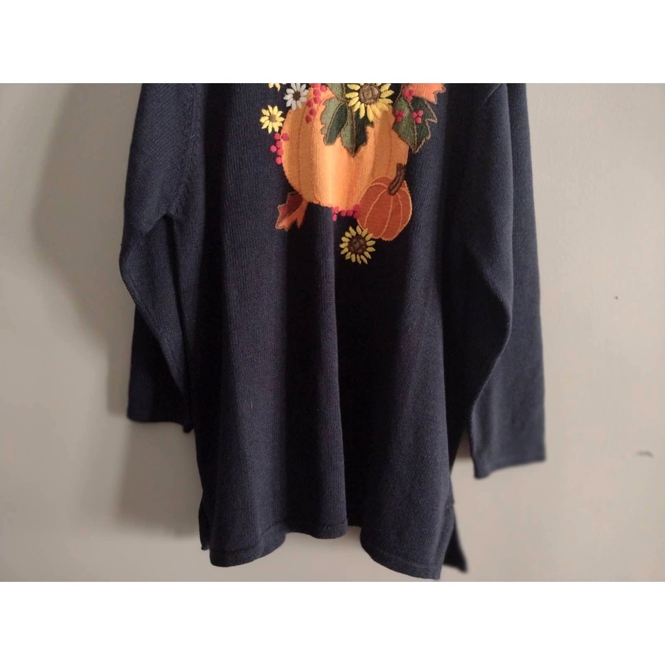 Quacker Factory QVC embroidered plus size 2X fall sweater pumpkin motif ...