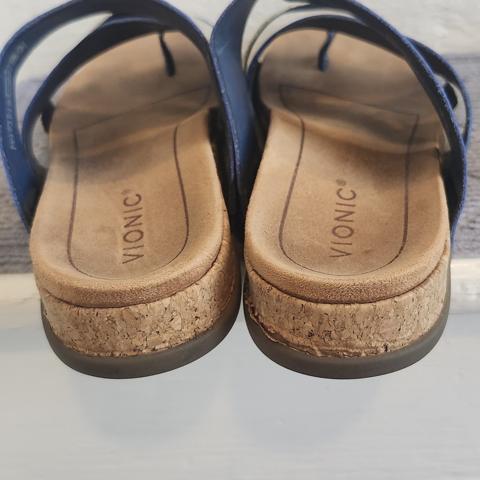 Vionic Luelle orthotic slide sandal Size 9 Metallic SILVER Navy BLUE ...