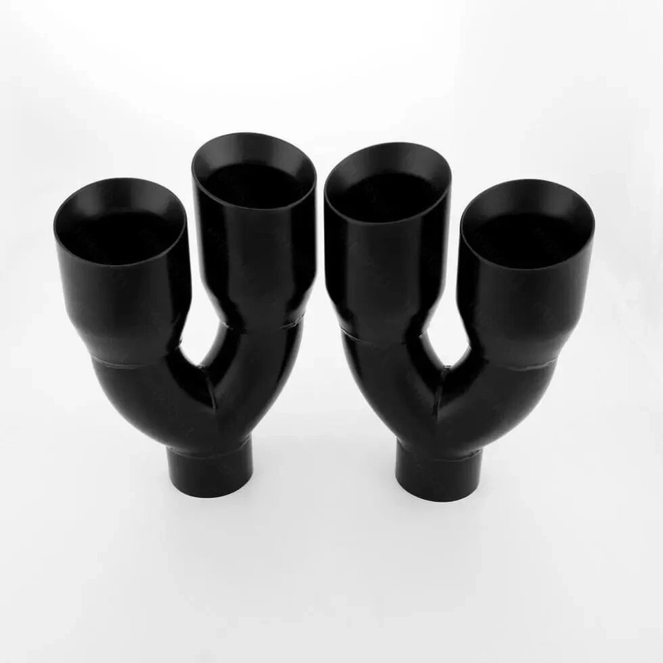 Pair Black Quad 4" Out 3" In Dual Wall Exhaust Tips Staggered Stainless ...