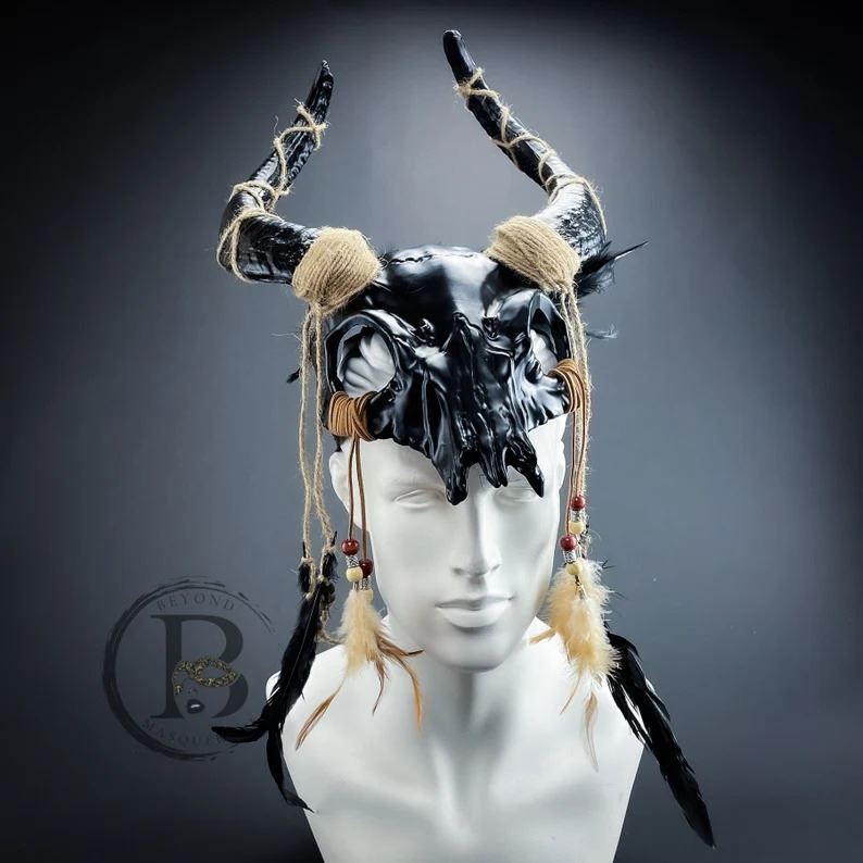 Ram Skull Masquerade Mask in Black | eBay UK