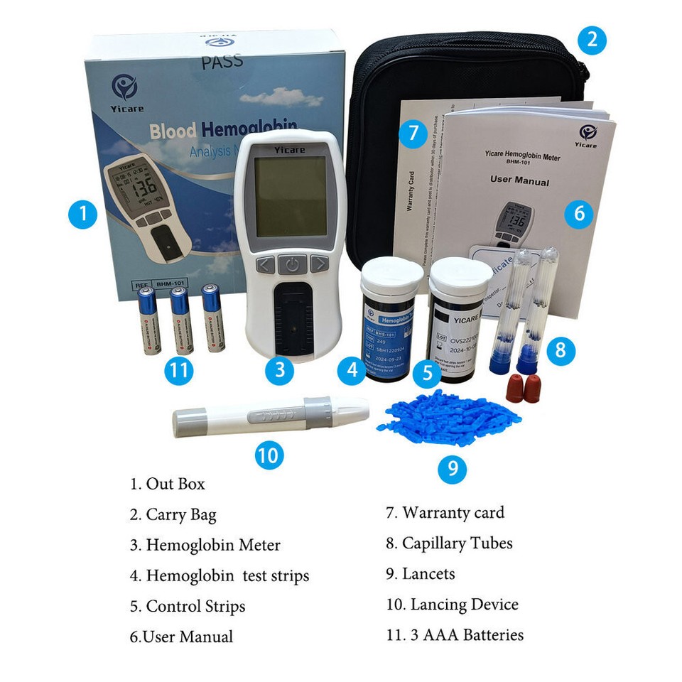 Hemoglobin Meter Hemoglobin Test Meter Kit Anemia Monitor Analyzer + 75 ...