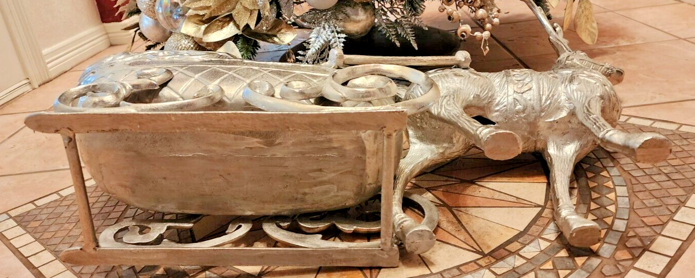 Rare Large Pewter Material Metal 40'' Silver Reindeer/Seigh old fashion ...