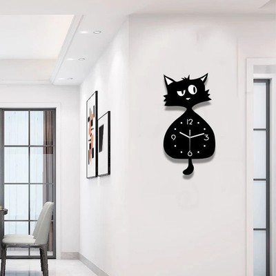 Interesting cartoon cat wall clock with tail swing function, silent ...