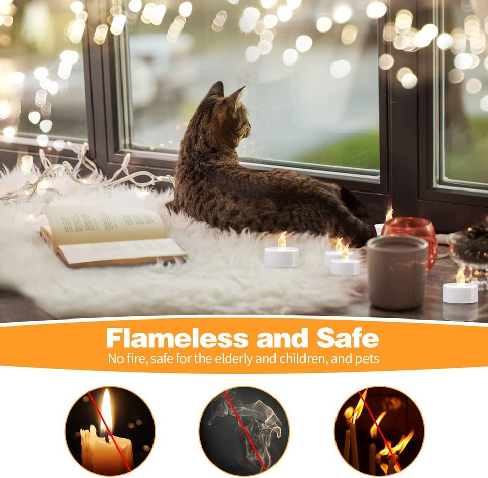 ERTYUI LED Tea Lights, 12/24/50/100/200 Pack Flameless 50pcs, Warm ...