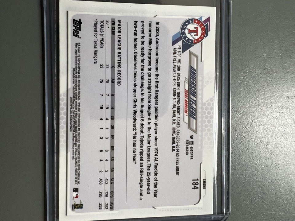 ANDERSON TEJADA #184 RC SP | 2021 Topps Chrome ROOKIE Refractor ...