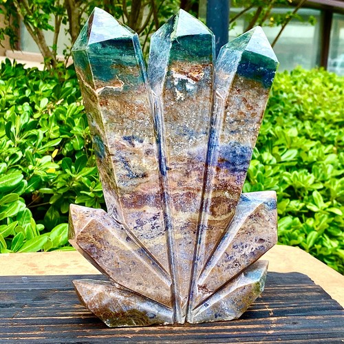 9.2LB Natural Water Grass Agate Column Quartz Multi pointed Column | eBay