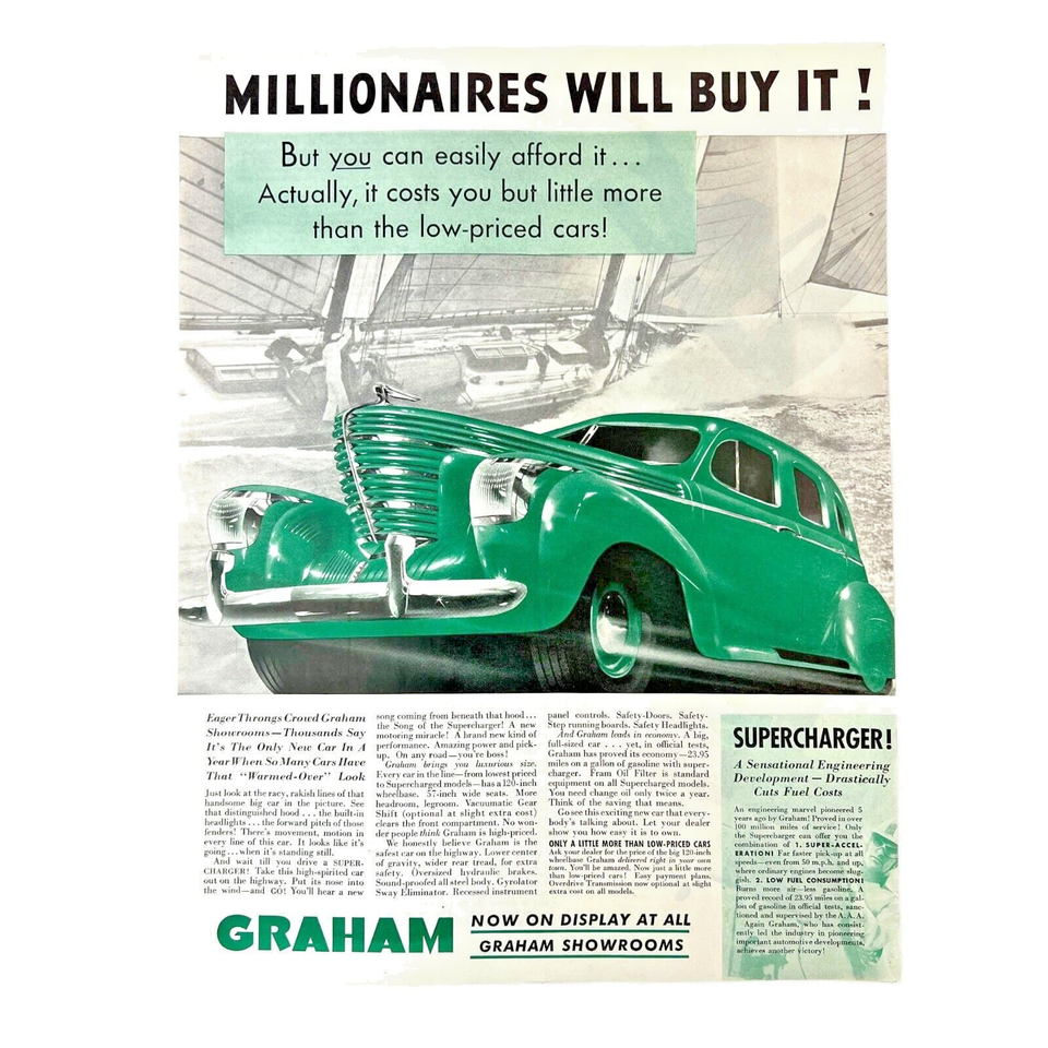 Original Vintage 1938 - GRAHAM AUTOMOBILE - Full-Page Color Print ...
