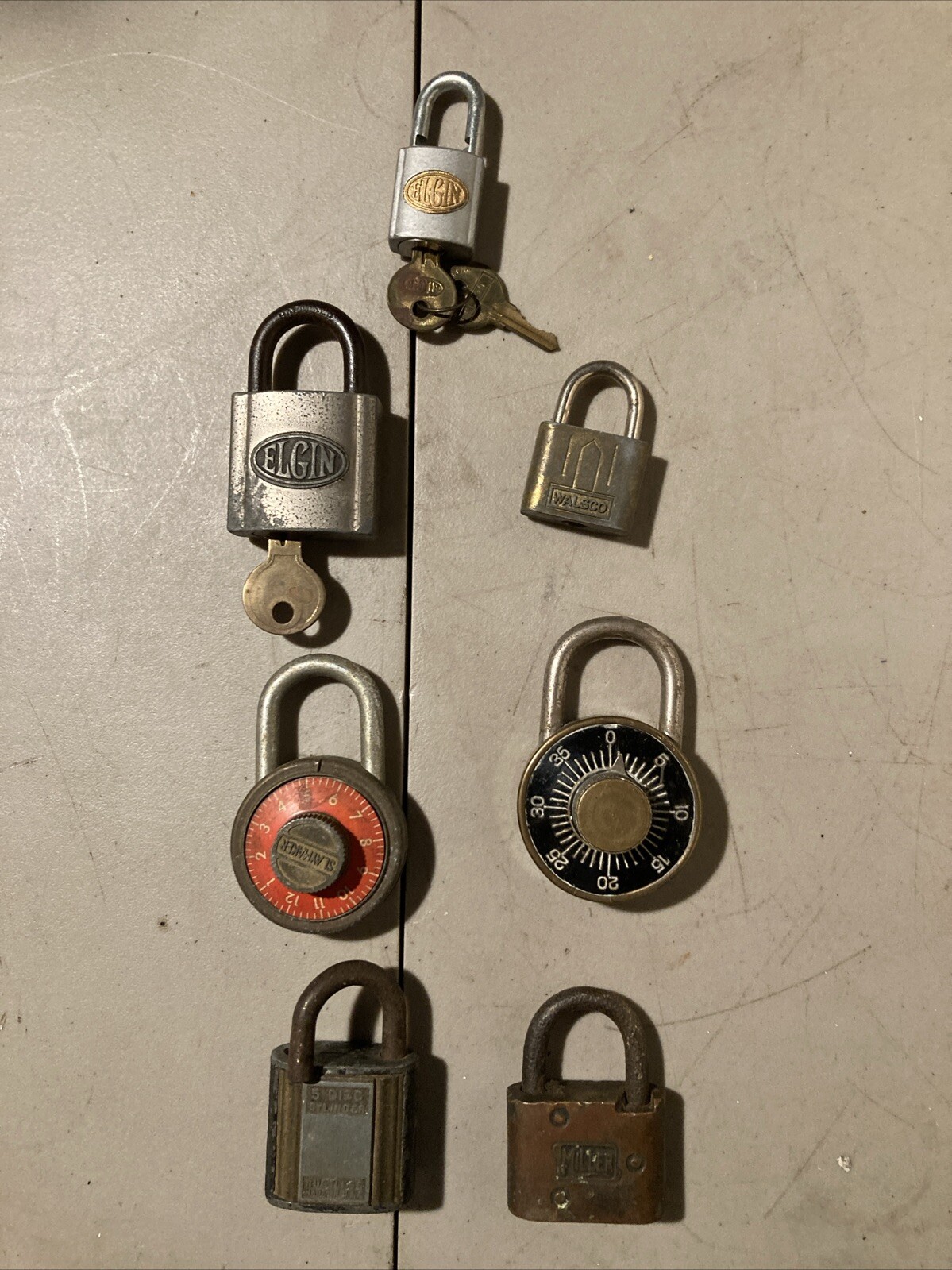 7 DUDLEY Slaymaker Elgin Walsco COMBINATION LOCK PADLOCK NO COMBO/key ...