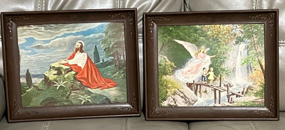 Vintage Framed Litho Jesus Praying & Guardian Angel over Children D.A.C ...