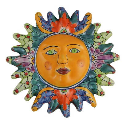 Mexican Folk Art Sun Face Ceramic Talavera Wall Hanging Handpainted ...