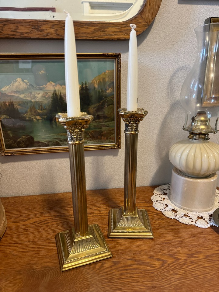 Vtg Neoclassical Column Candlesticks 10" Set of 2 Décor Solid Brass ...