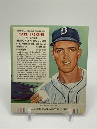 1955 Red Man Baseball Card with Tab Carl Erskine - Brooklyn Dodgers | eBay
