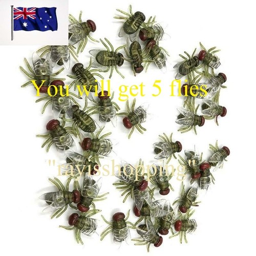 5 x GREEN Flies, Plastic Joke Funny Gag Prank Trick Scary Insect Fly ...