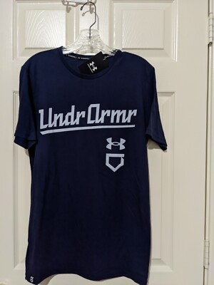 Under Armour Shirt, Men's Medium, UA Baseball Script Tee, Blue, New ...