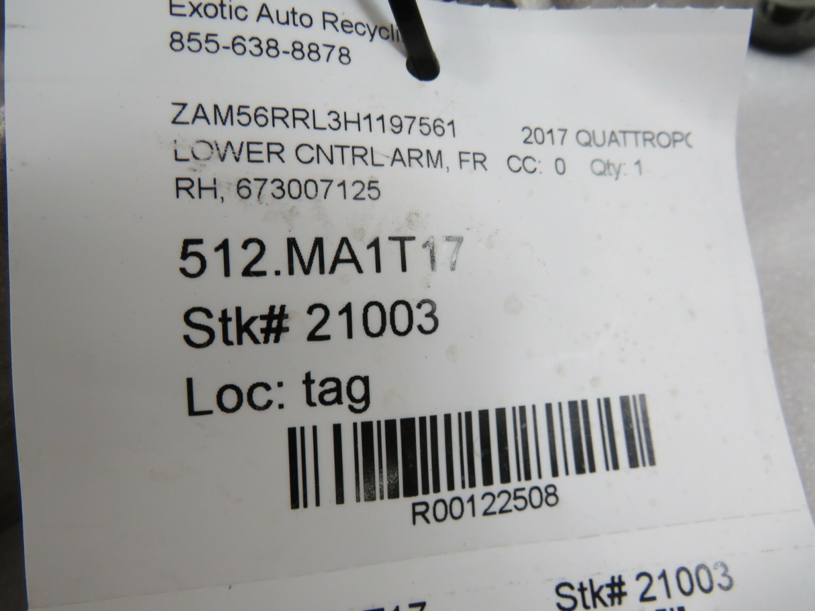 Maserati Quattroporte, RH, Right, Front Lower Control Arm, Used, P/N ...