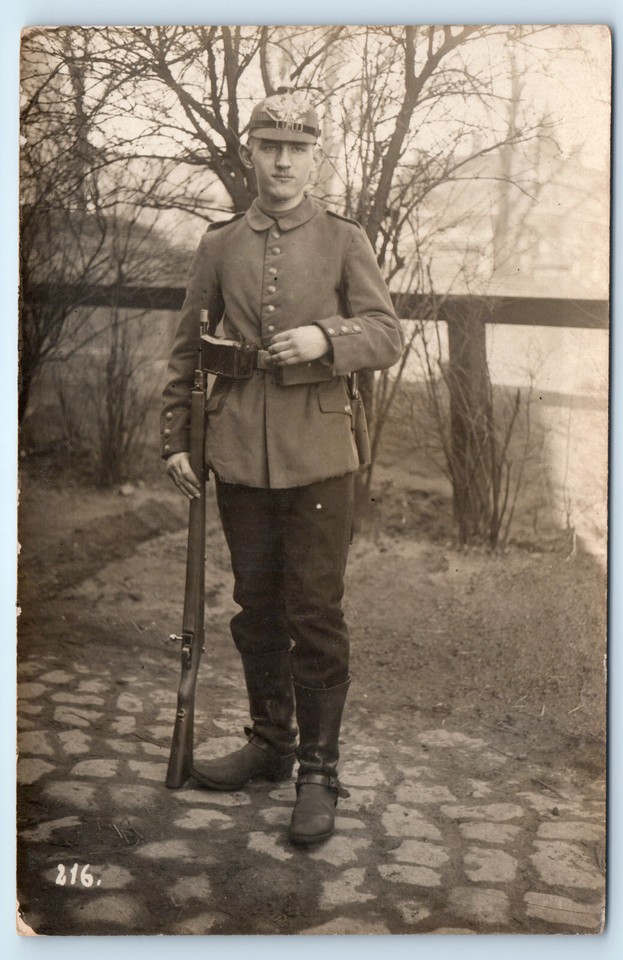 WWI German Army Soldier With Helmet And Rifle Real Photo Postcard | eBay