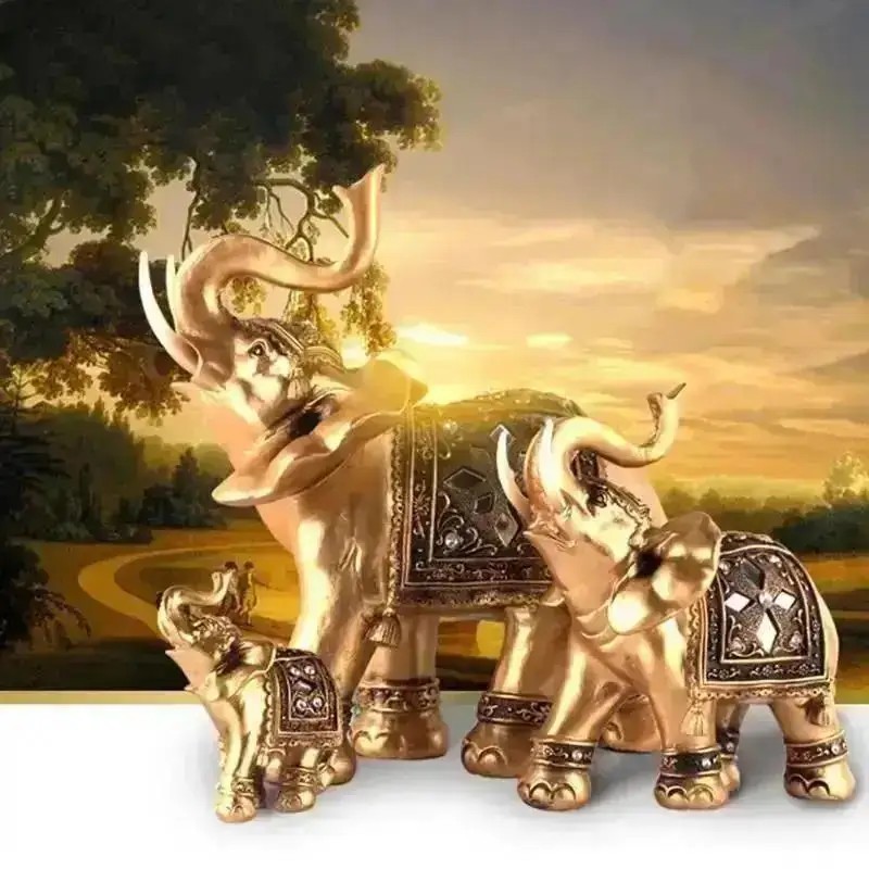 1Pcs Golden Elephant Statue Auspicious Trunk Living Room Wine Cabinet ...