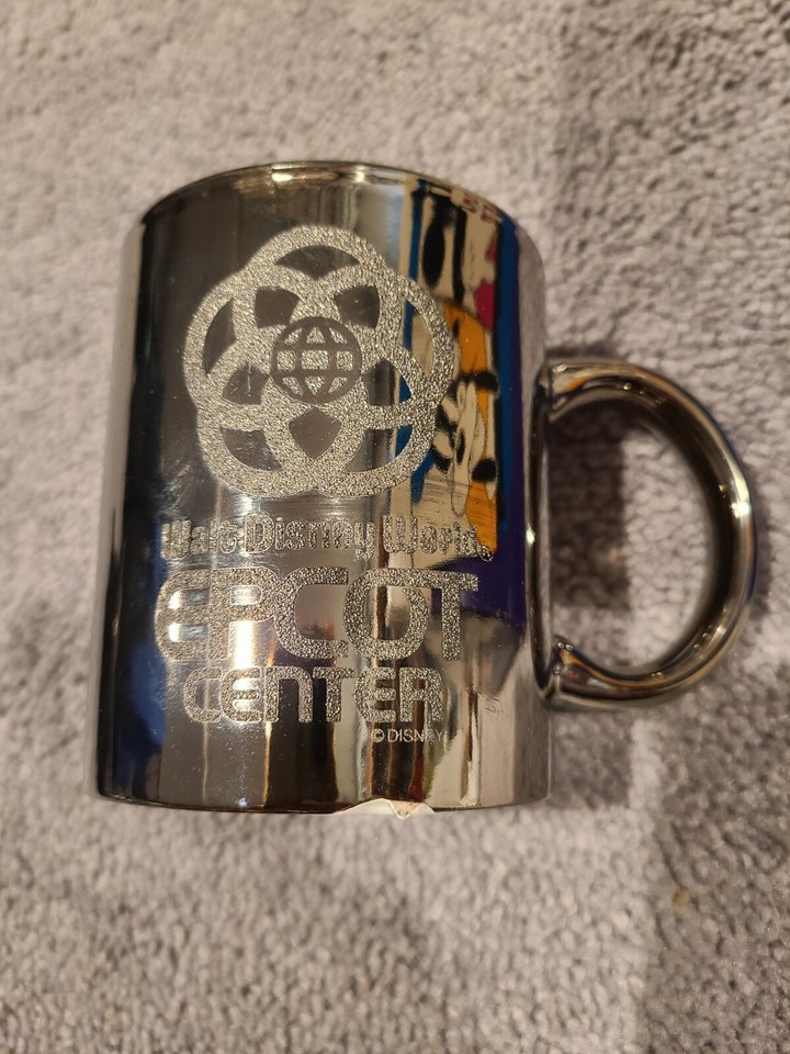 Vintage EPCOT Center Silver Chrome Metallic Coffee Mug W/ Walt Disney ...