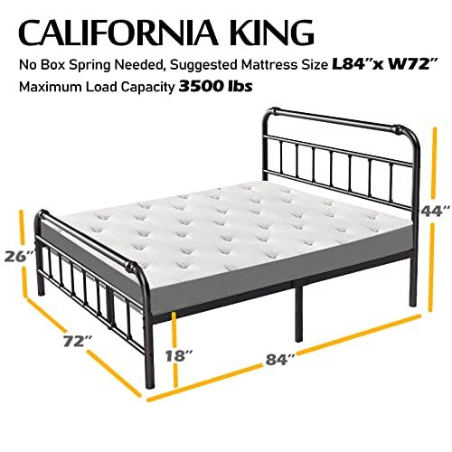 Bed Frame with Headboard and Footboard, 18 California King Metal ...