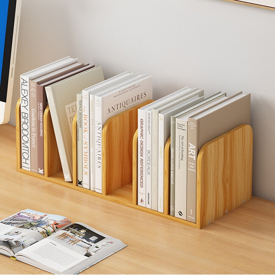 Desktop Bookshelf Wooden Bookcase Storage Rack Office Study Desk Tidy ...