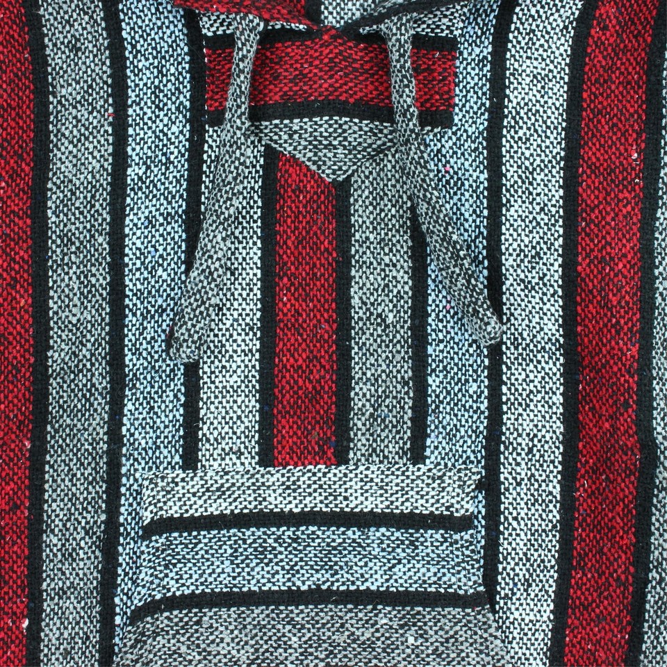 Recycled Mexican Baja Jerga Hoody Drug Rug Pullover Hoodie Red White ...