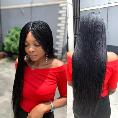 22" Black Afro Braided Wig Micro Twist Braids Synthetic Hair Wigs ...