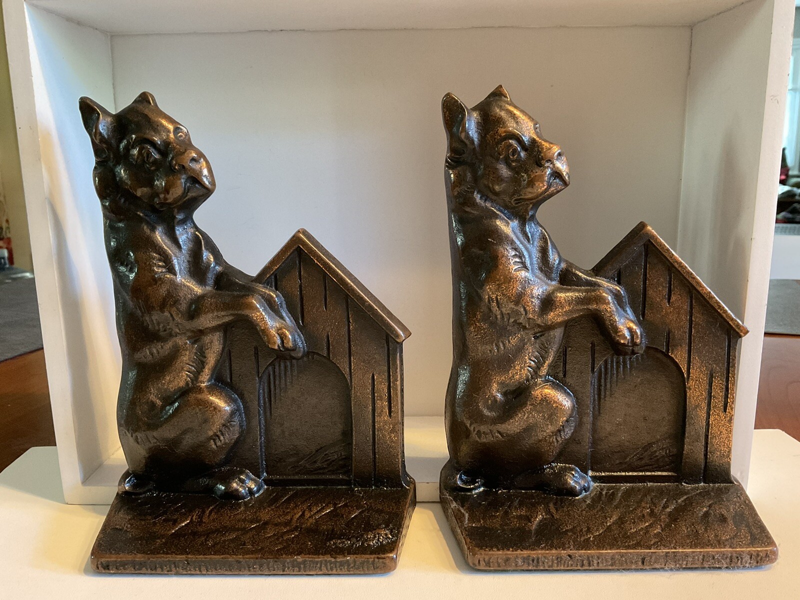 Antique Verona Cast Iron 'Me and My Dog House” Boxer Dog Bookends | eBay