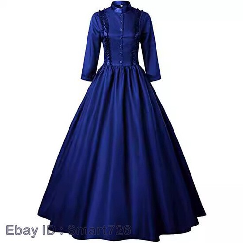 Women Retro Cosplay Stand Collar Dress Ballgown Gothic Dress Victorian ...