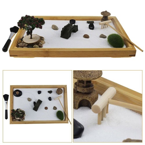 Desktop Meditation Sand Tray Therapy Kit Zen Sand Garden with Rake | eBay