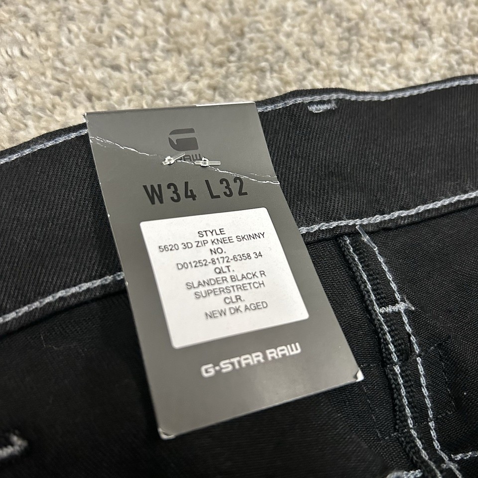 G Star Raw Jeans Mens 34x32 5620 3D Zip Knee Skinny Black Denim New ...