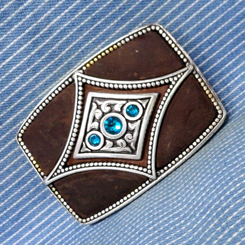 Western Star Belt Buckle Leather Inlays Scroll & Blue Rhinestones Vtg ...