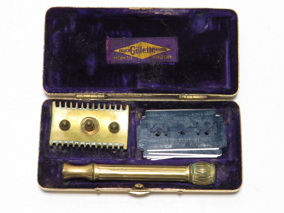 VINTAGE GILLETTE POCKET EDITION SAFETY RAZOR SET w/GOLD TONE CASE | eBay