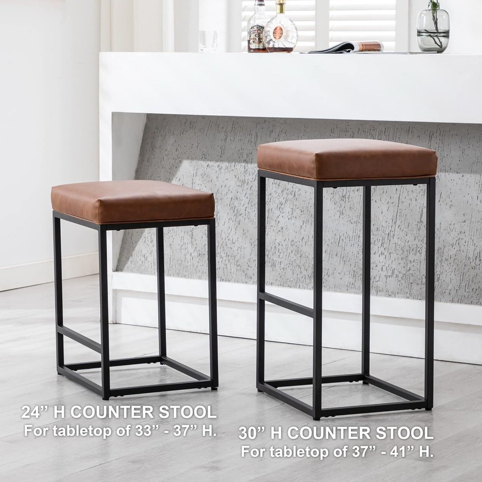 Set of 2 Black 24 Inch Backless Counter Bar Stools PU Leather Seat for ...