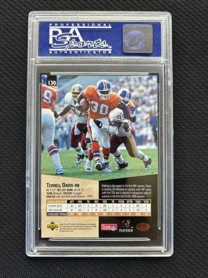 Terrell Davis ROOKIE card 1995 Upper Deck SP #130 Denver Broncos - PSA ...