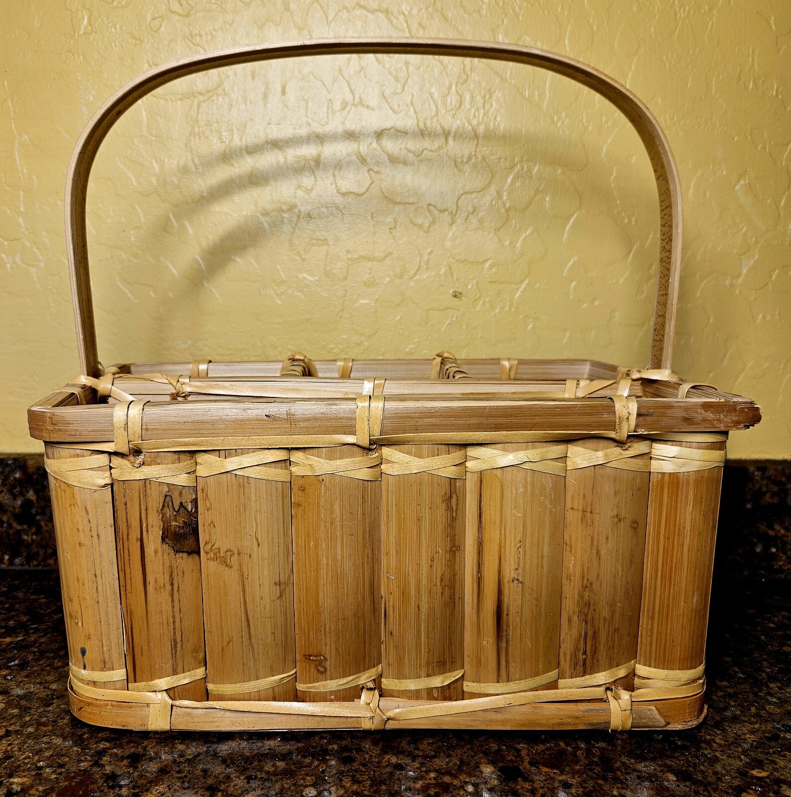 Handmade Vintage Bamboo Utensil caddy with handle. Boho Bohemian Chic ...