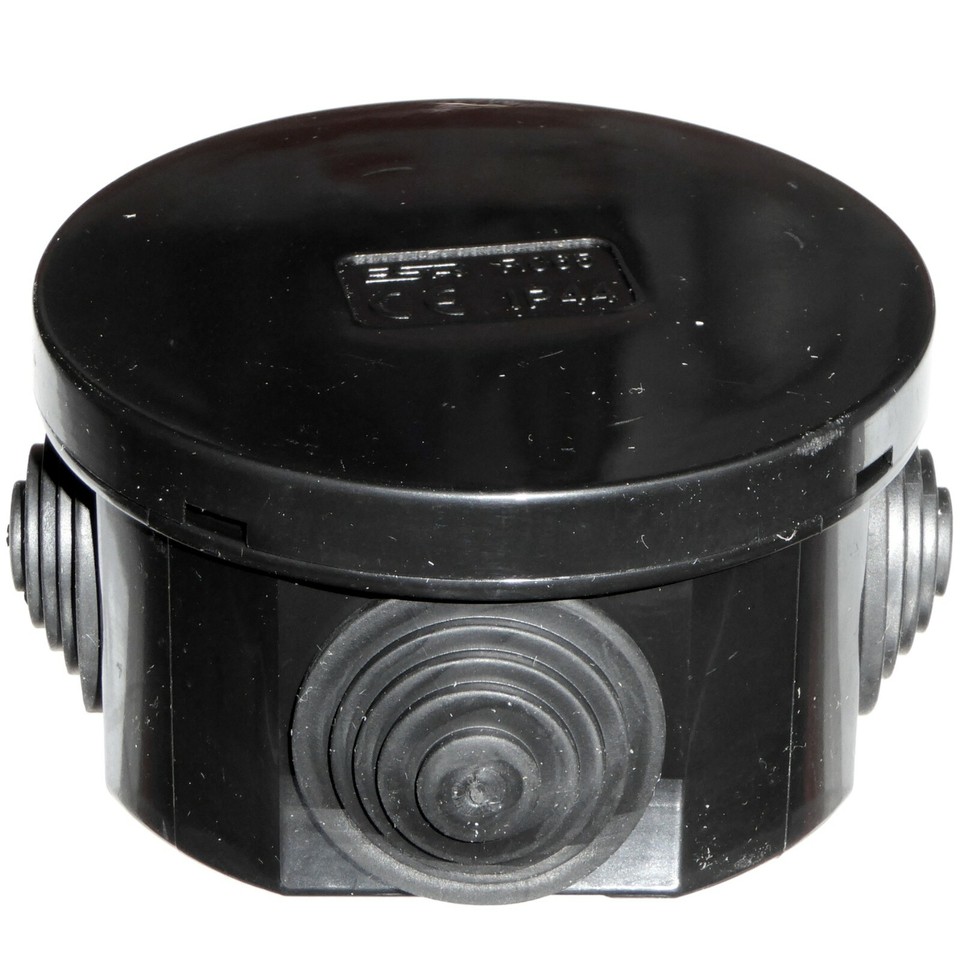 10 x Small 65mm Round Junction Box Black IP44 Ideal for Garden Lights ...