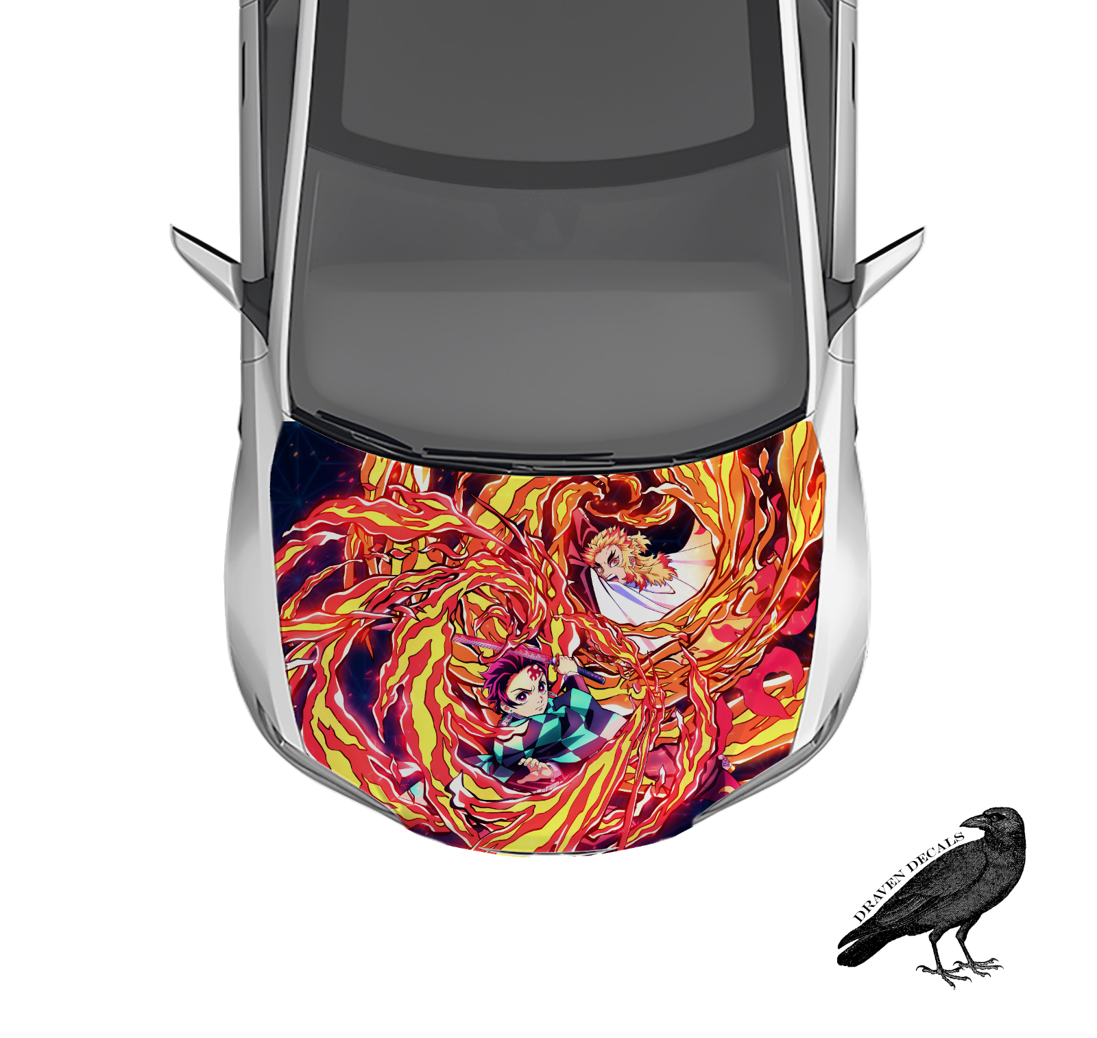 Rengoku & Tanjiro Demon Slayer Anime Hood Wrap Weatherproof Car Decal ...