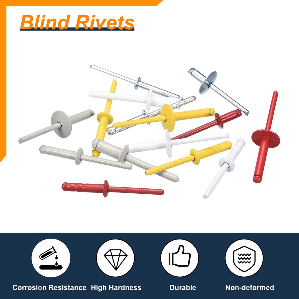 100Pcs 1/8"x3/8" Aluminum Open-End Dome-Head Blind Rivets, Yellow | eBay UK