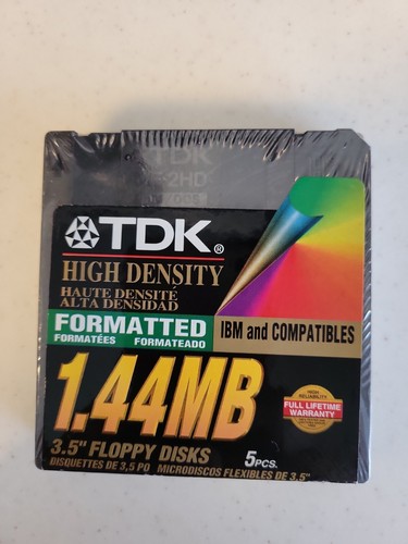 TDK 3.5in 1.44MB IBM Formatted High Density Floppy Disks 5 Pack New ...