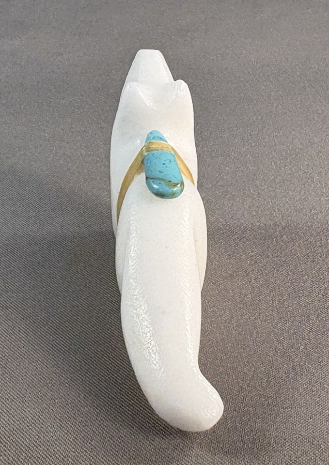 Zuni White Alabaster Wolf Fetish w/ Turquoise Offering by Herbert ...