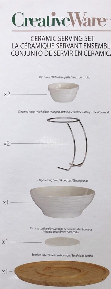 CreativeWare Wine & Dine Ceramic Serving Set w/Bamboo Tray (Cocktail ...