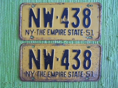 1951 New York License Plate Matched Pair 51 NY Tag Empire State Plates ...