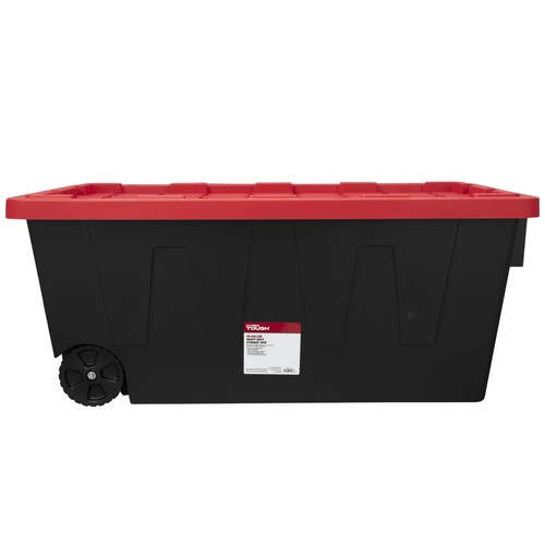 Hyper Tough 50 Gallon Snap Red Lid Wheeled Plastic Storage Bin ...