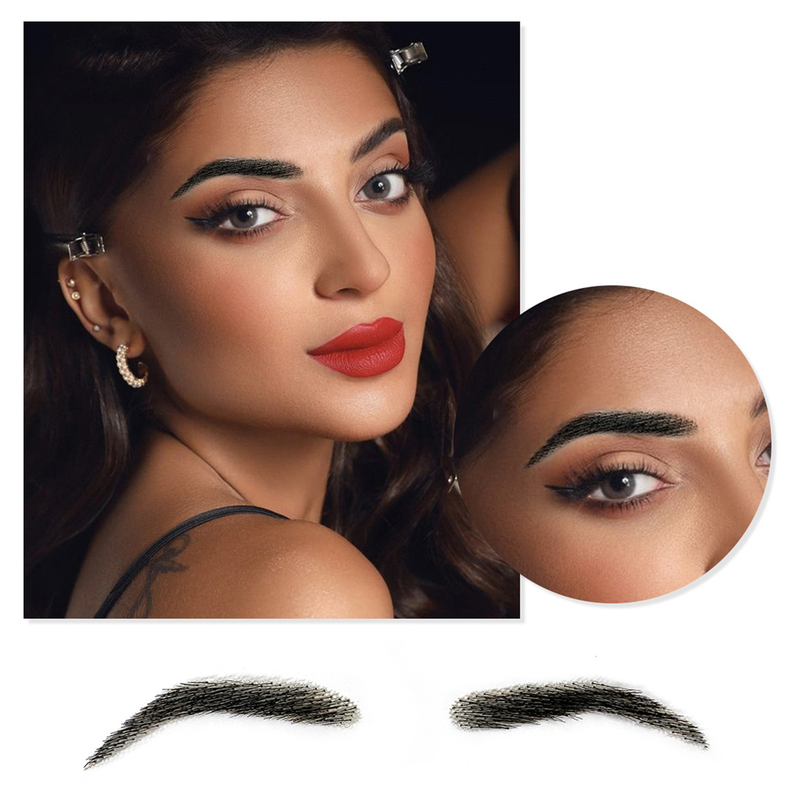 Handmade Human Hair Woman False Eyebrows Natural Black Hand Knot-fake ...